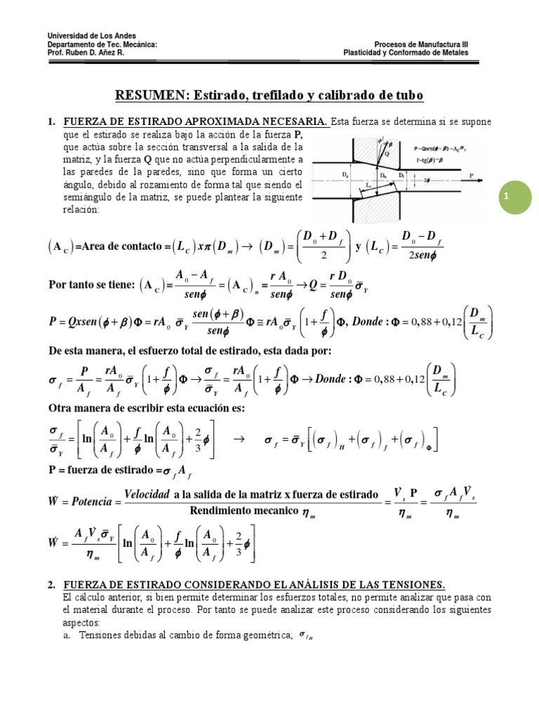 RESUMEN de ESTIRADO Y TREFILADO | PDF | Estrés (Mecánica) | Deformación ...