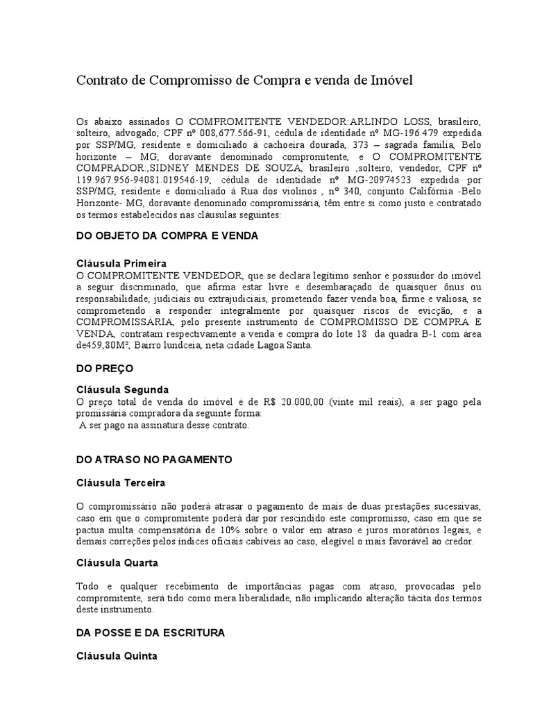 Contrato De Compromisso De Compra E Venda De Imóvel 5 Pdf