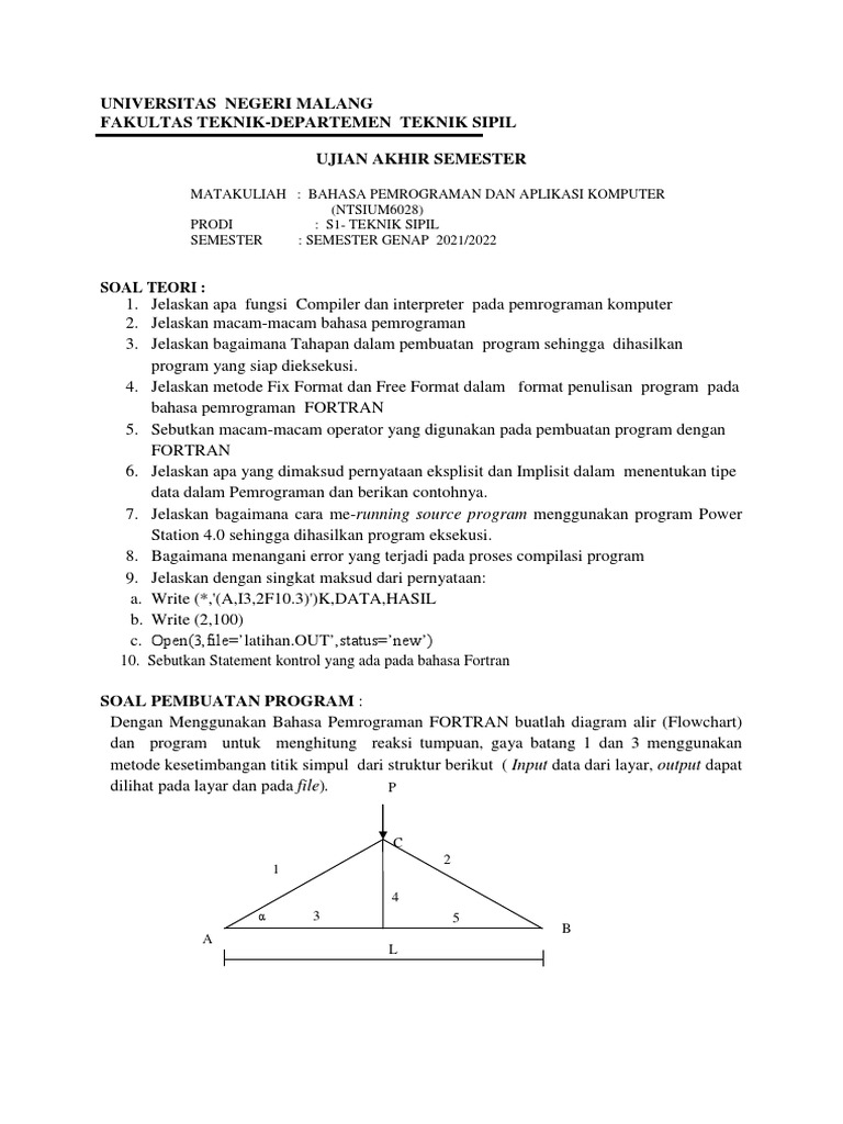 UAS Bahasa Pemrograman FORTRAN Teknik Sipil | PDF | Komputer