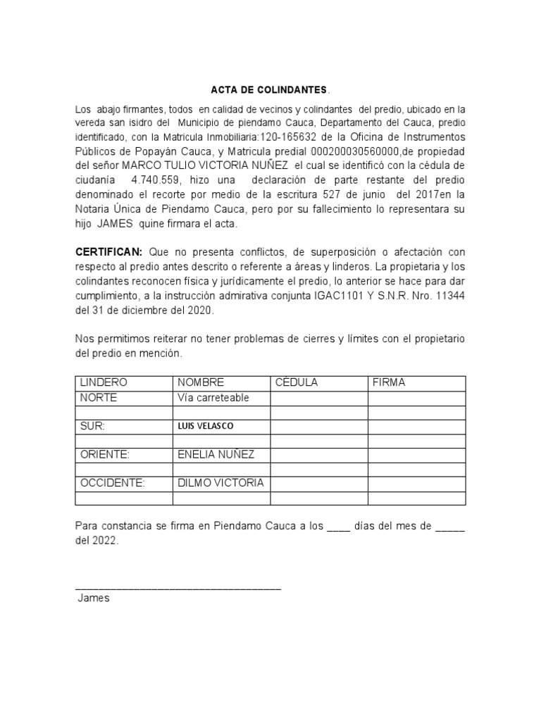 Acta de Colindantes | PDF