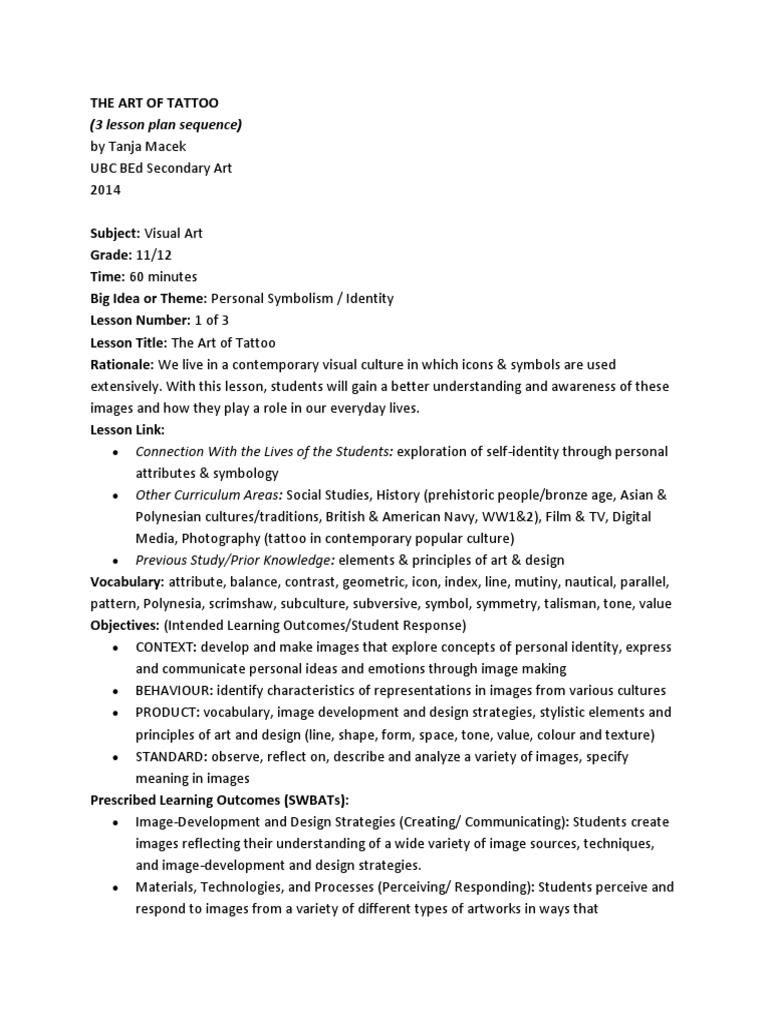 Tattoo 3 Lesson Plan Sequence | PDF