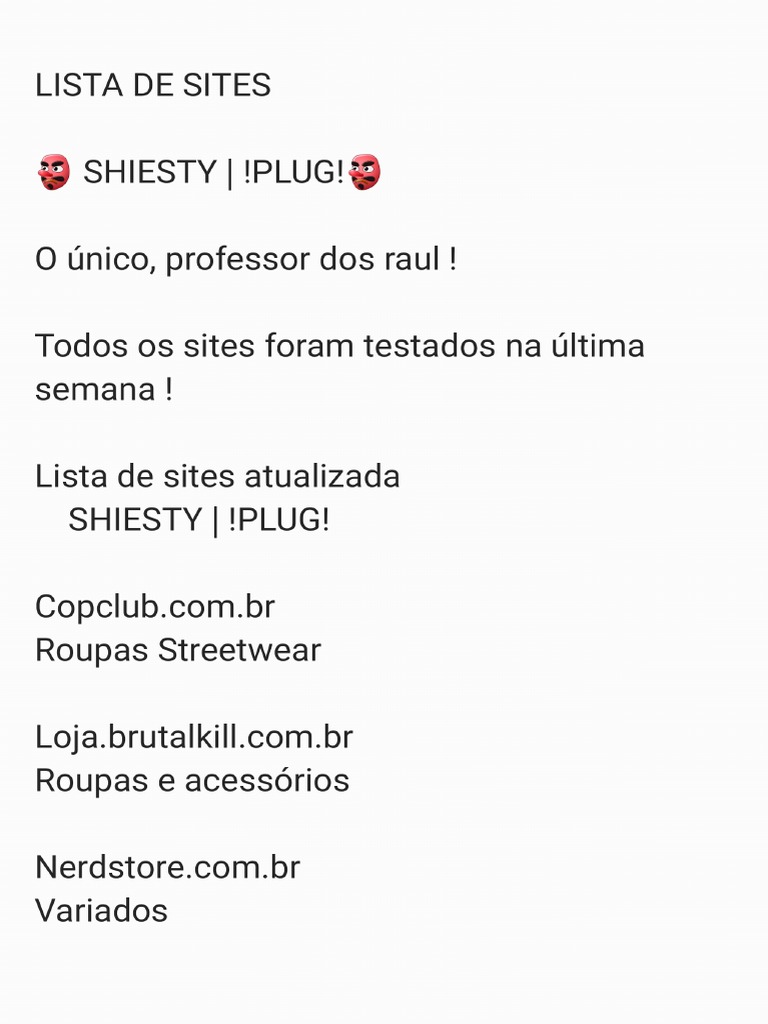 Lista de Sites Agosto 2022 Shiesty | PDF