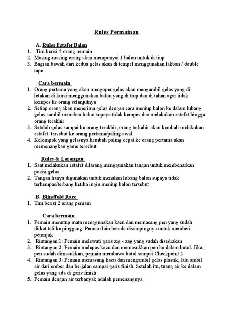 Rules Permainan 17agustus | PDF