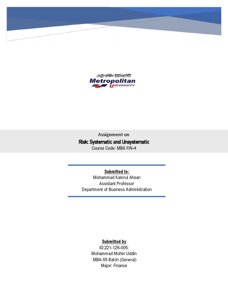 Systematic vs. Unsystematic Risk Explained | PDF | Financial Risk ...