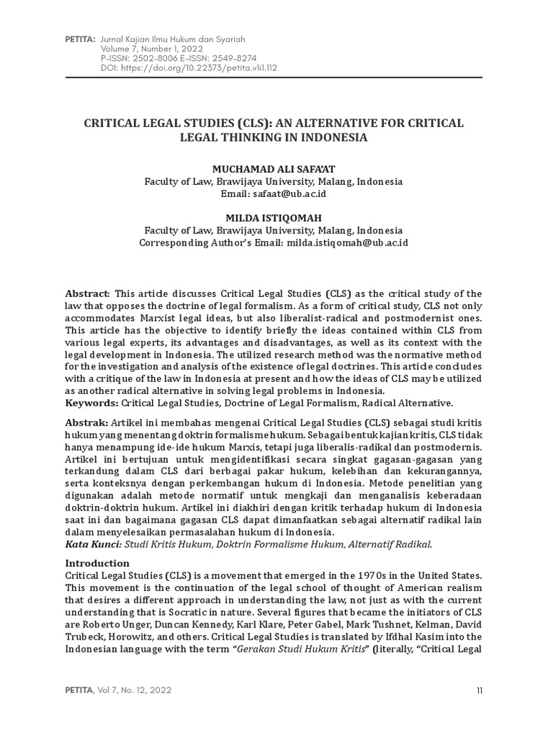 Critical Legal Studies (CLS) : An Alternative For Critical Legal ...