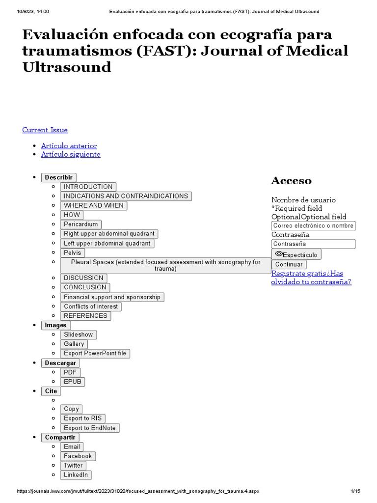 Evaluación Enfocada Con Ecografía para Traumatismos (FAST) - Journal of ...
