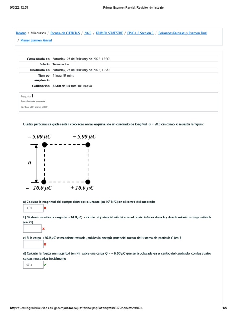 Primer Examen Parcial F2 Revisión Del Intento Pdf Metrología