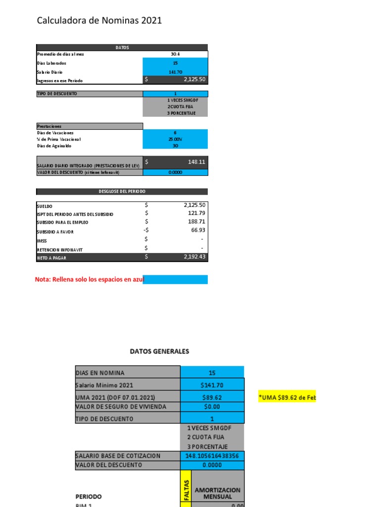 Calculadora Nómina 2021 | PDF | Salario | Economias