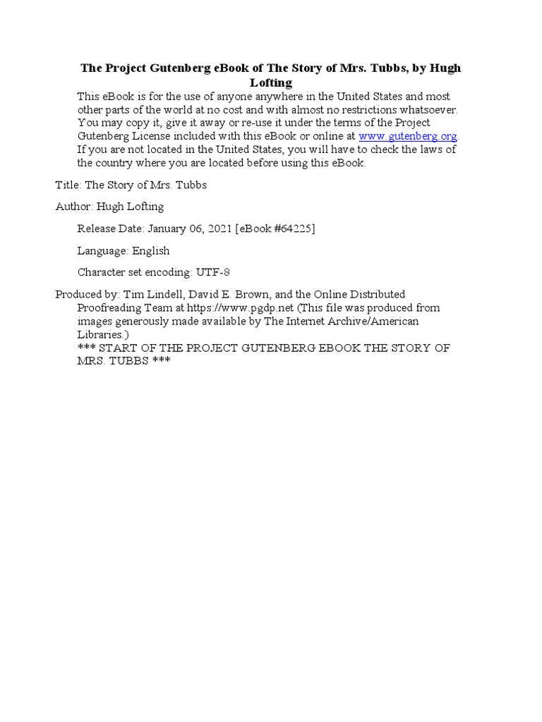 The Story of Mrs. Tubbs - Hugh Lofting | PDF | Project Gutenberg ...