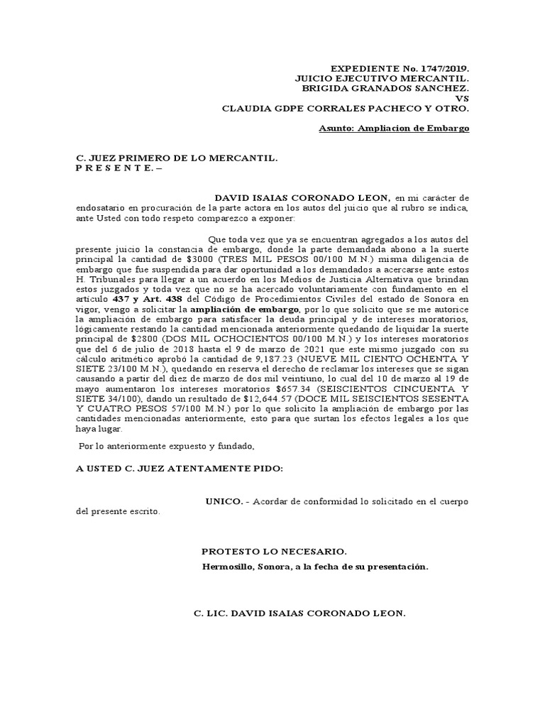 Solicitud de Ampliación de Embargo | PDF | Justicia | Crimen y violencia