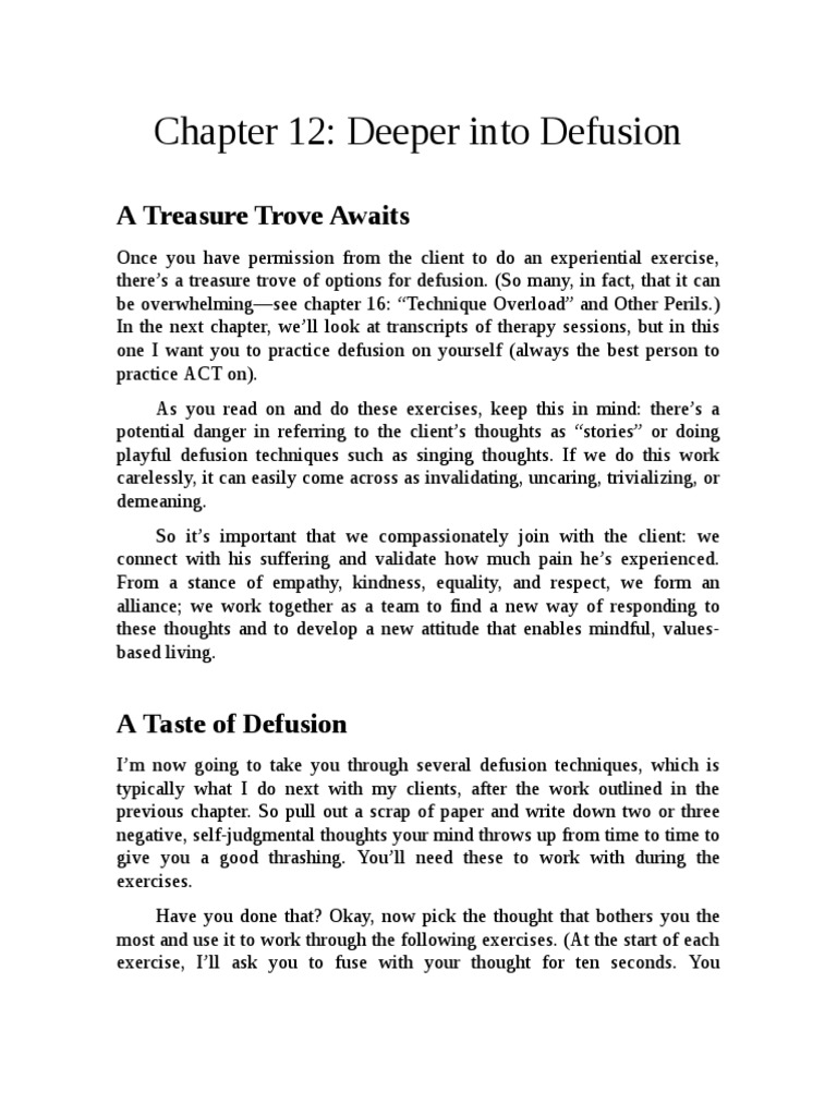 Deeper Into Defusion | PDF | Thought | Feeling