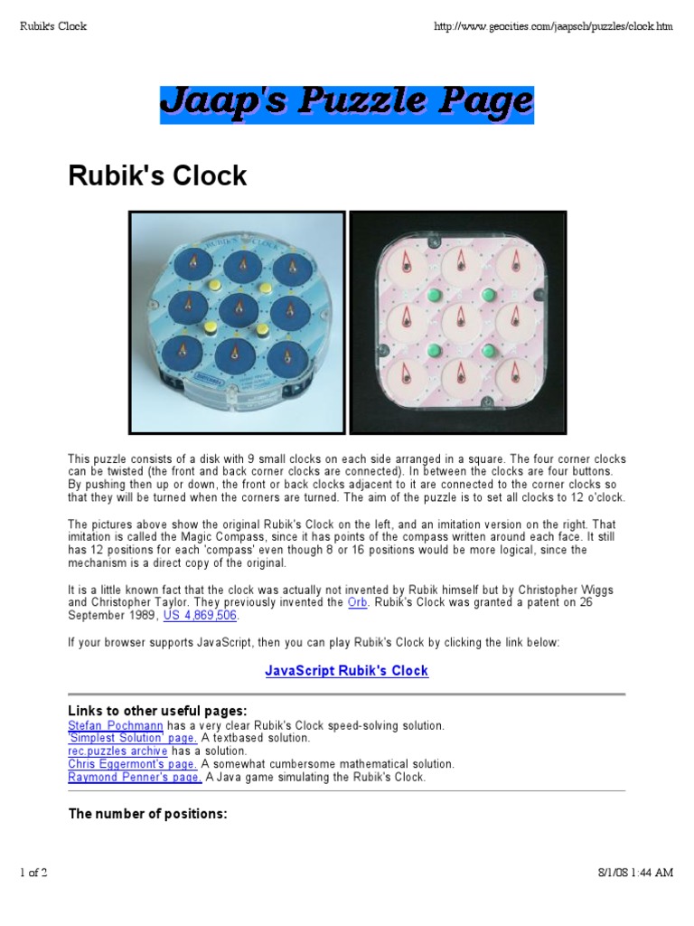 Rubik Clock Solution 1 | PDF | Linear Algebra | Mathematical Analysis