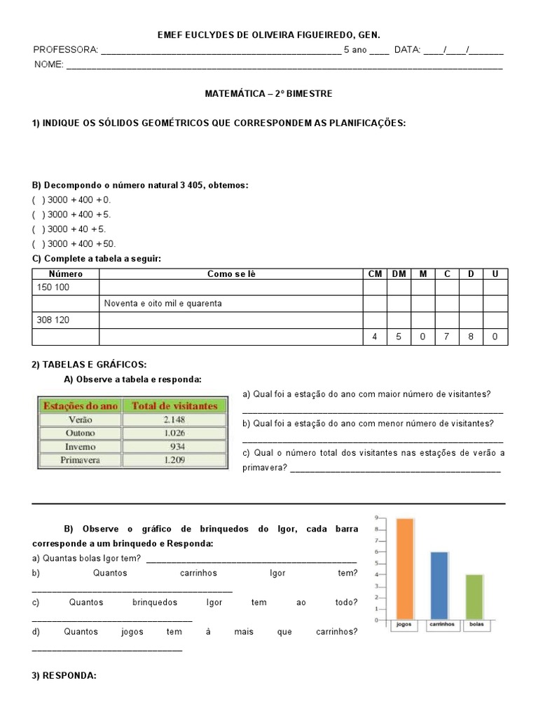 Avaliação Matemática 2º Bimestre Download Grátis Pdf Vértice