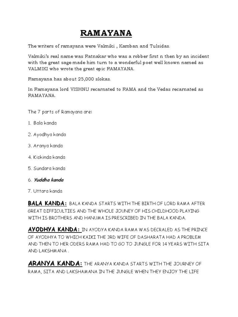 Overview of the Ramayana Epic | PDF