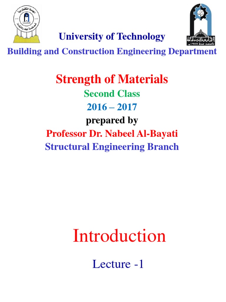 Strength of Materials - Introduction - DR Nabeel | PDF | Deformation (Engineering) | Ductility