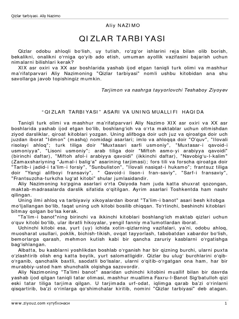 Qizlar Tarbiyasi Pdf