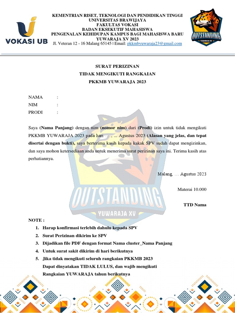 Surat Izin PKKMB Yuwaraja 2023 | PDF