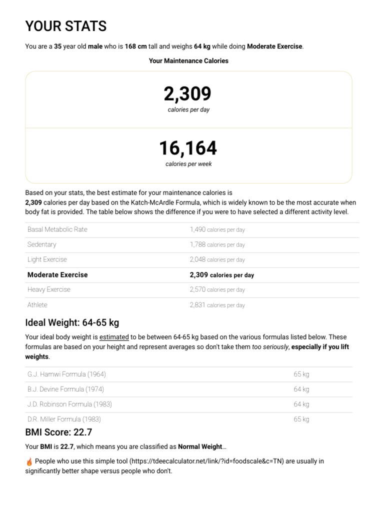 Calories Needed For A 35 Year Old, 64 KG Male | PDF | Body Mass Index ...