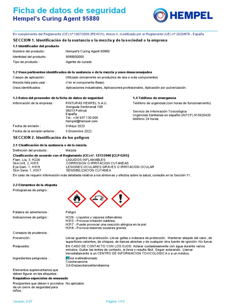 Hempadur Mastic 45880 - 11480 Agent Curing | PDF | Agua | Solvente