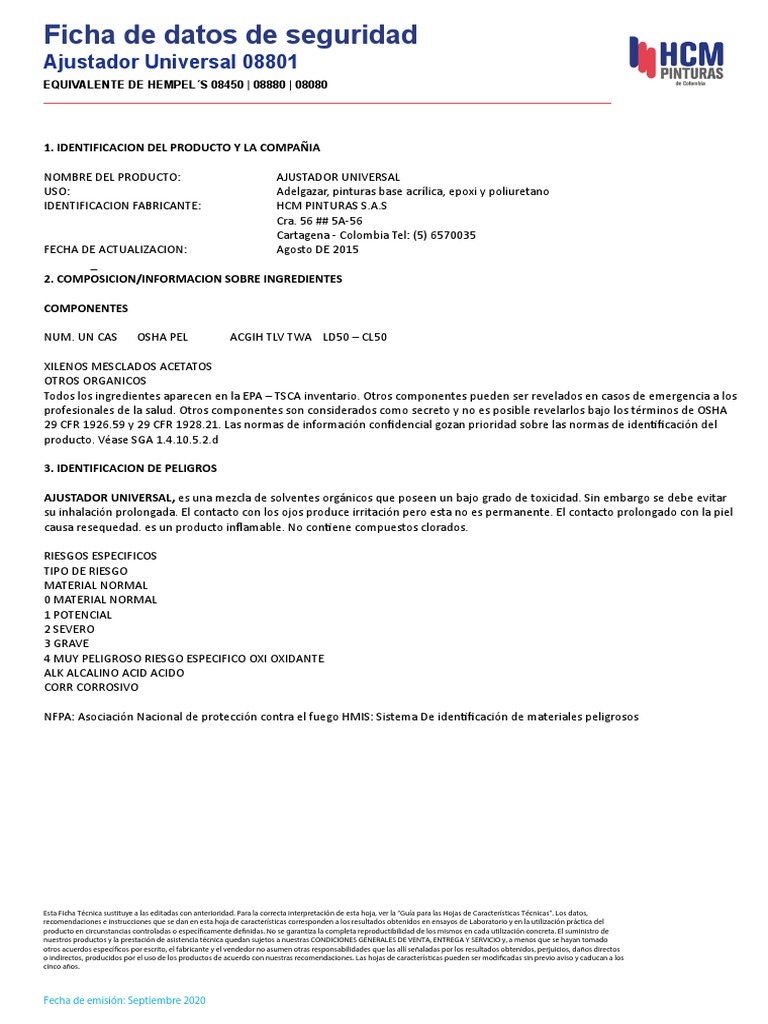 Ficha Seguridad Ajustador | PDF | Agua | Laboratorios