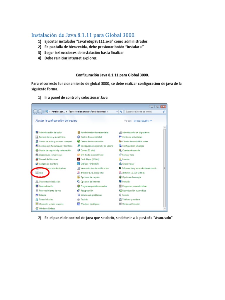 Instalacion y Configuración Java para Global 3000 | PDF