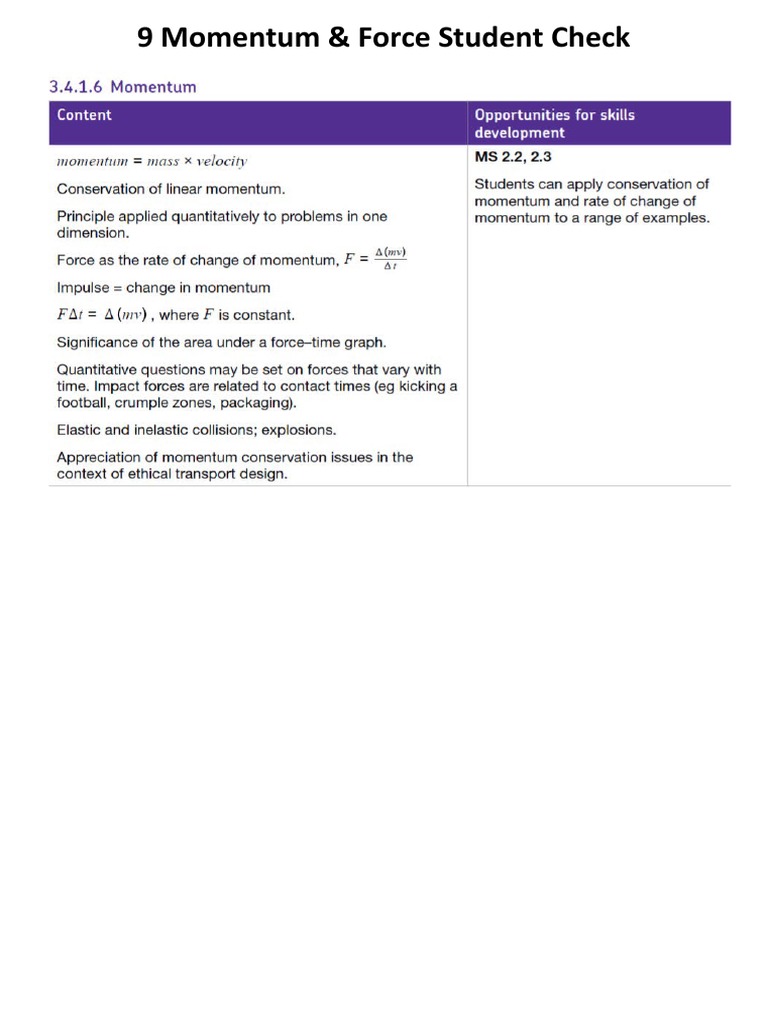 09 Force and Momentum Student Booklet | PDF | Collision | Momentum