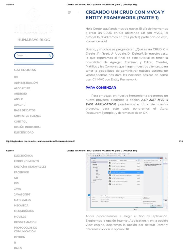 Creando Un CRUD Con MVC4 y ENTITY FRAMEWORK (Parte 1) - Hunabsys Blog | Descargar gratis PDF ...