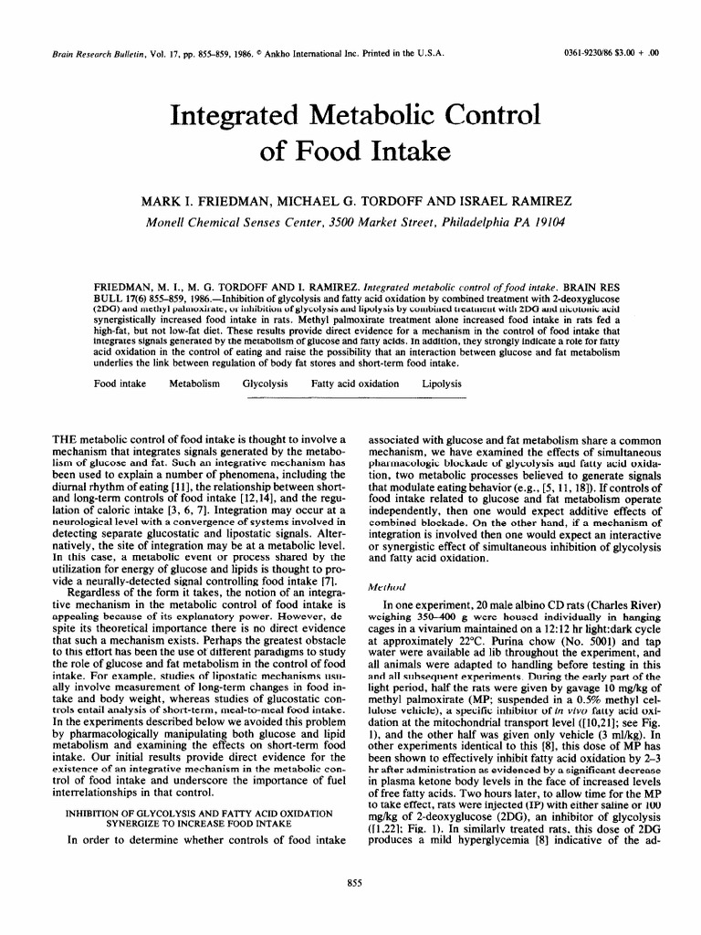 Integrated Metabolic Control of Food Intake: Mark I. Friedman, Michael ...