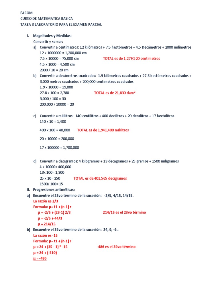 Tarea 3 Facom Laboratorio de Matem Tica B Sica Medidas Progresiones Reas y Per Metros 2022 Con ...