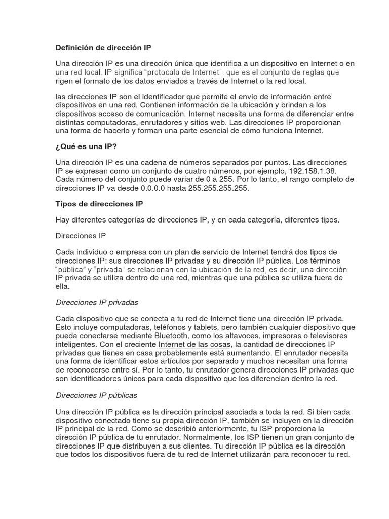 Definición de Dirección IP | PDF | Protocolos de internet | Dirección IP