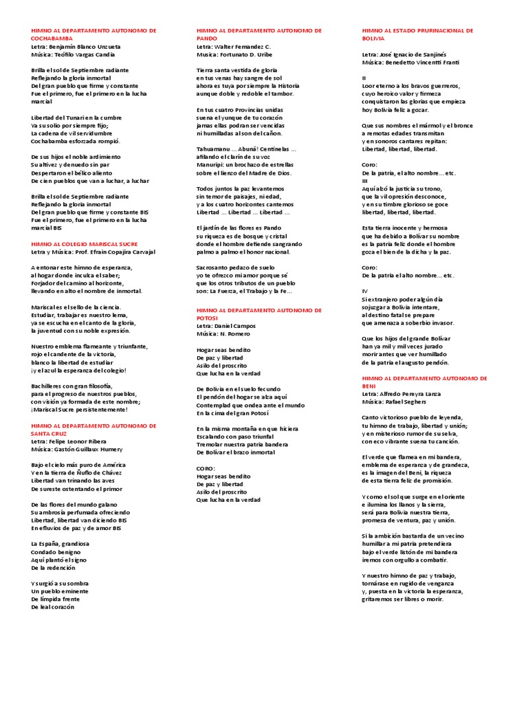 Himno Al Departamento Autonomo de Cochabamba | PDF | Bolivia