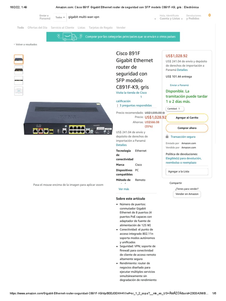 DATA - Cisco 891F-K9 Gigabit - SFP Modelo C891F | PDF | Enrutador ...