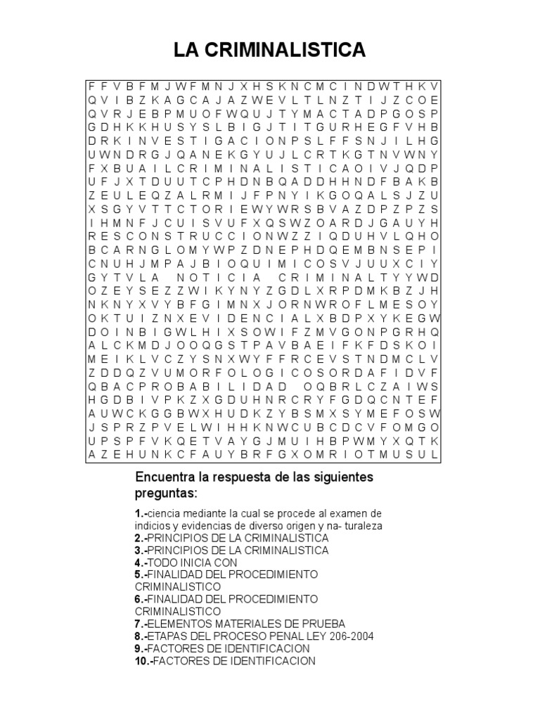 LA CRIMINALISTICA – Sopa de Letras _ Akairin | PDF