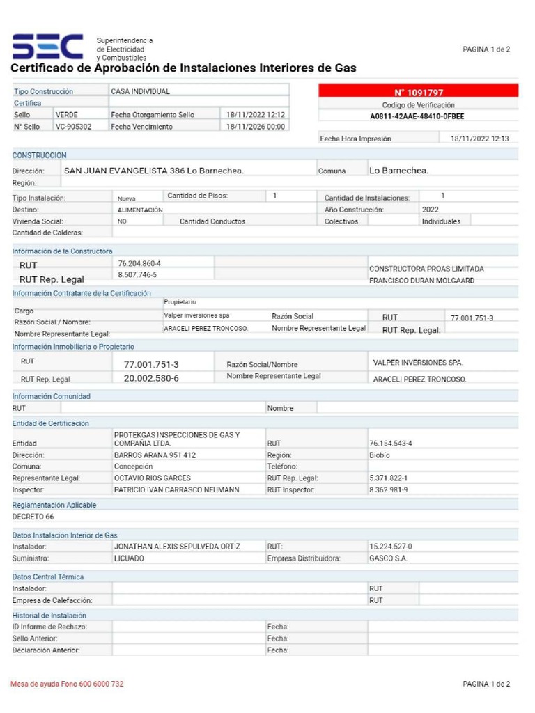 Certificación Instalación SEC | PDF