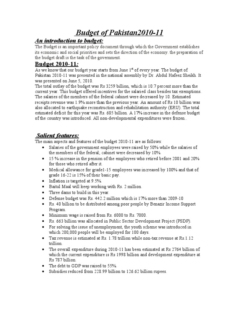 Budget of Pakistan2010-11: An Introduction To Budget | PDF | Value ...