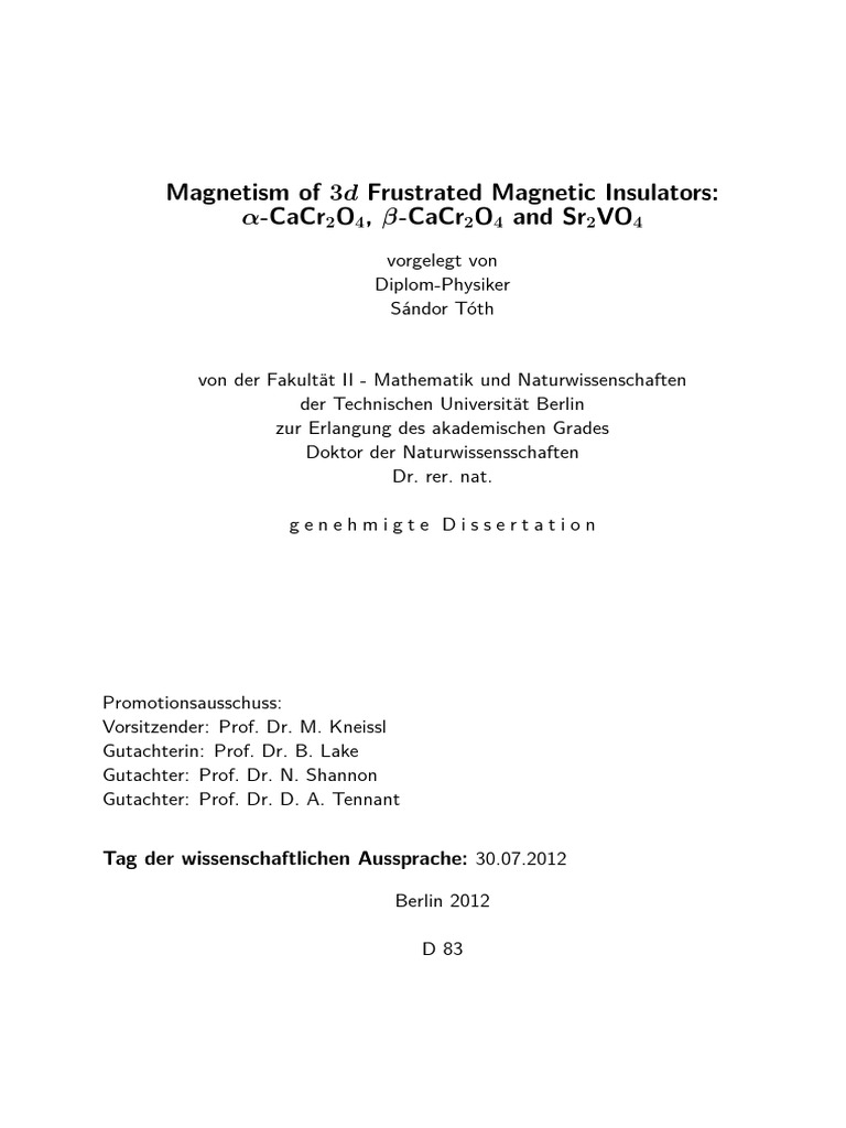 Magnetism of 3d Frustrated Magnetic Insulators | PDF | Atomic Orbital ...