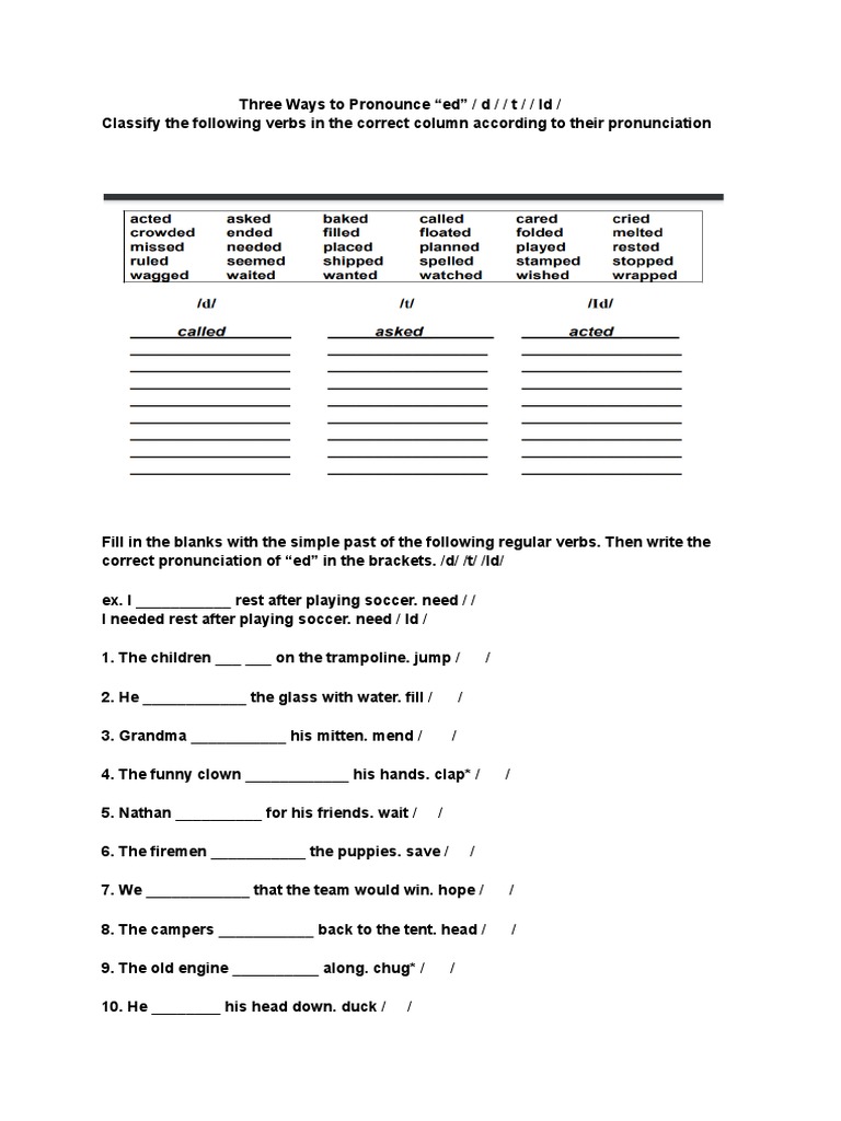 Three Ways To Pronounce "Ed" - D - T - Id | PDF