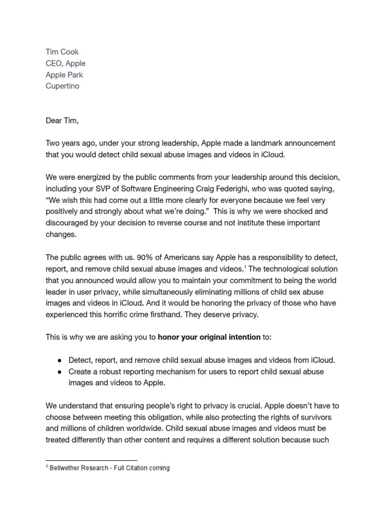 Urgent Appeal to Tim Cook on Child Safety | PDF | Apple Inc. | Child ...