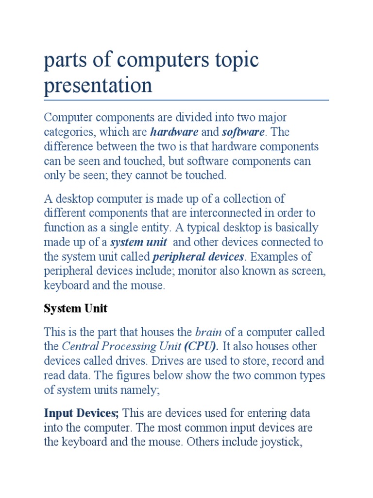 Parts of Computers Topic Presentation | PDF | Computer Data Storage ...