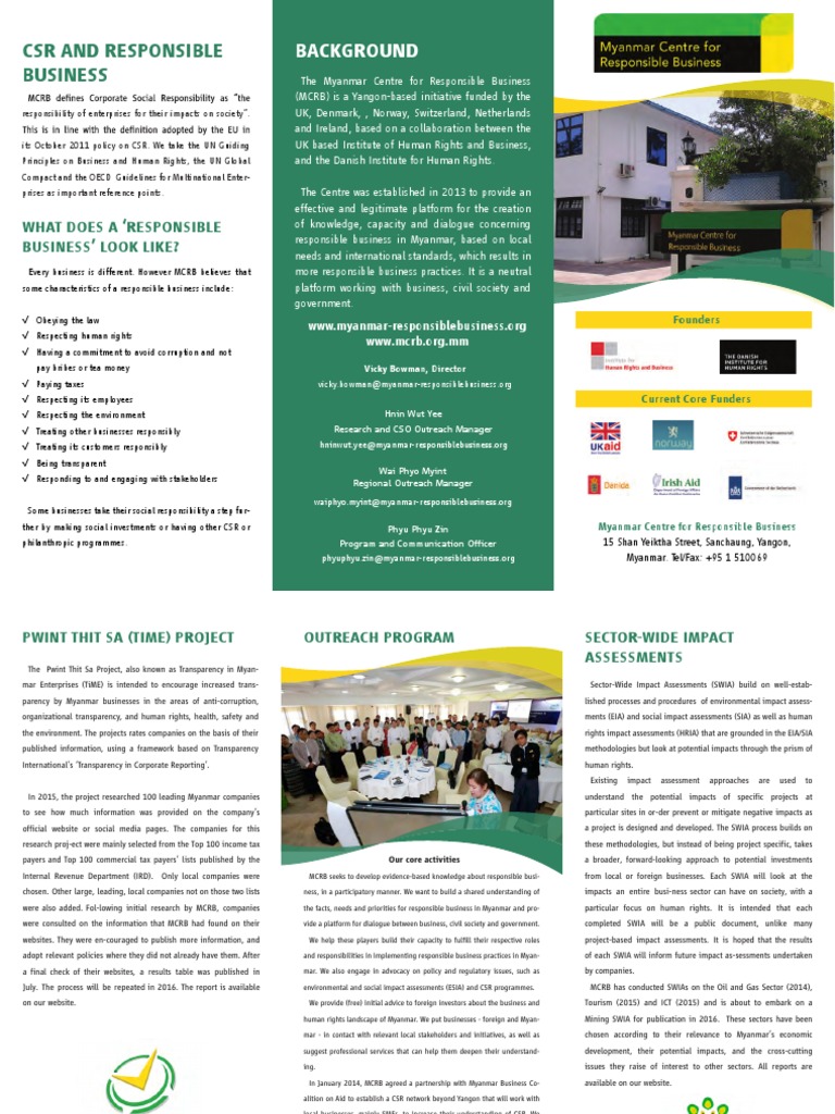 Myanmar Centre For Responsible Business - MCRB | PDF | Corporate Social ...
