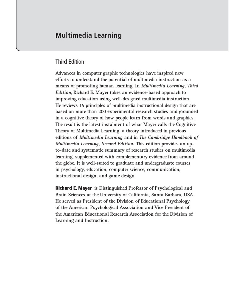 Multimedia Learning Third Edition Mayer 2-2 | PDF | Computers