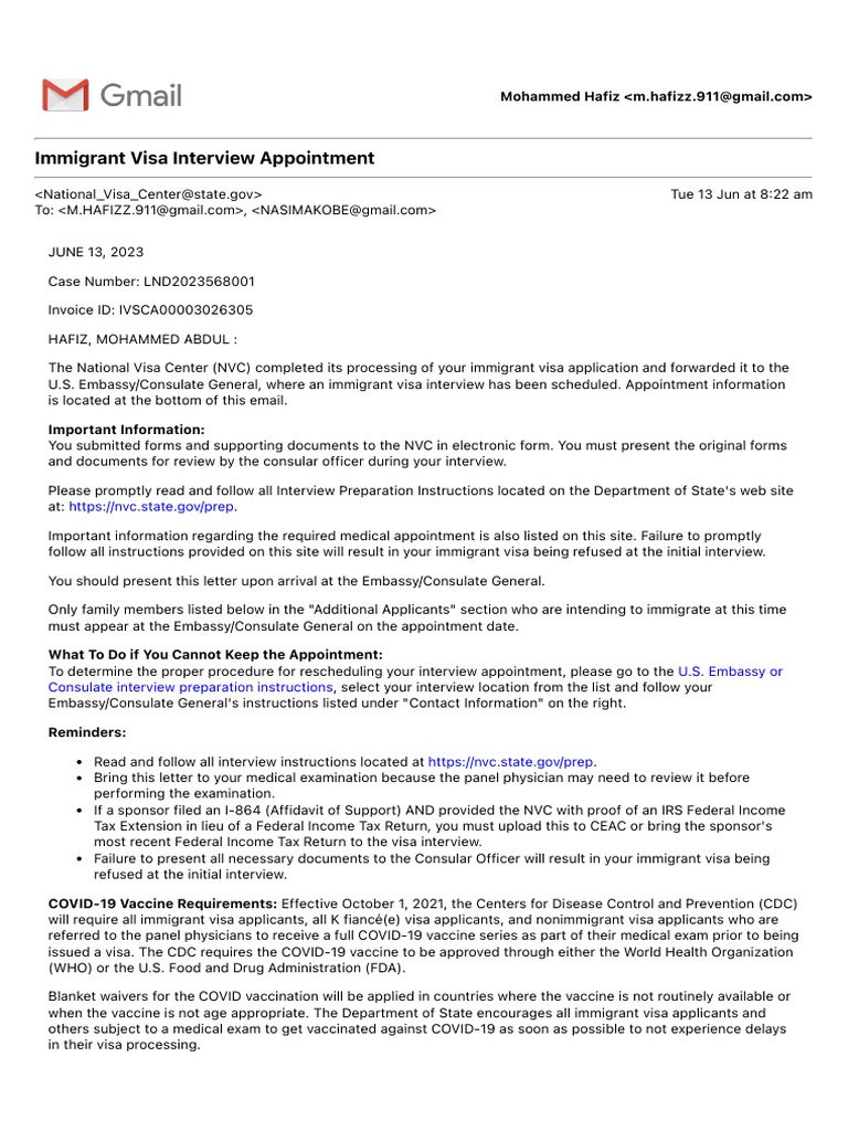 Immigrant Visa Interview Appointment | PDF | Travel Visa | Government