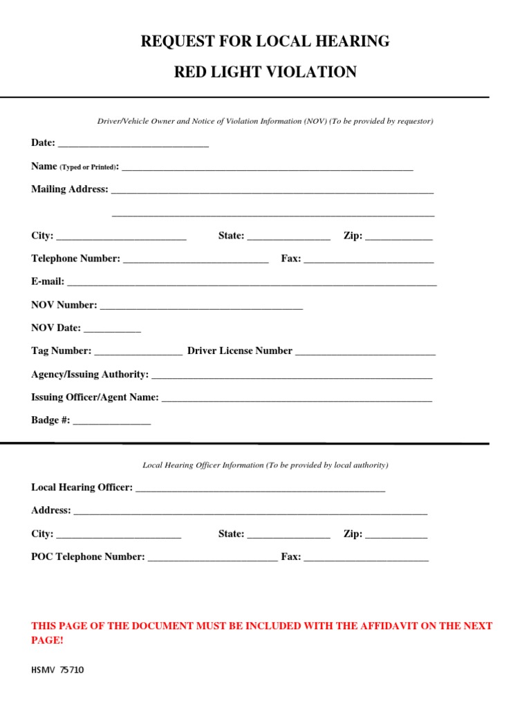 Request For Local Hearing Red Light Violation | PDF | Affidavit
