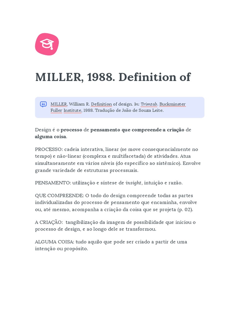 MILLER, 1988. Definition of Design - MeisterNote - MeisterNote | PDF