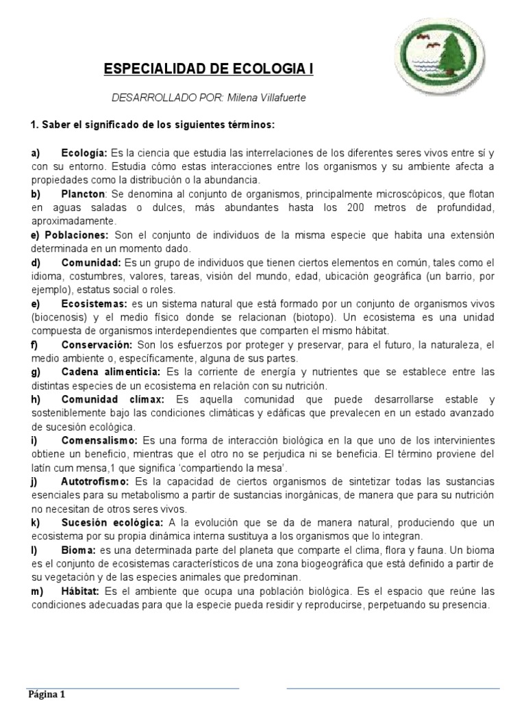 Especialidad Ecologia | Descargar gratis PDF | Ecosistema | Ecología