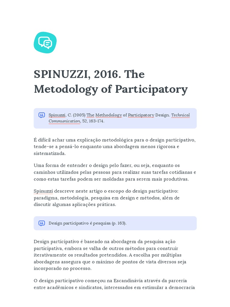 SPINUZZI, 2016. The Metodology of Participatory Design - MeisterNote - MeisterNote | PDF ...