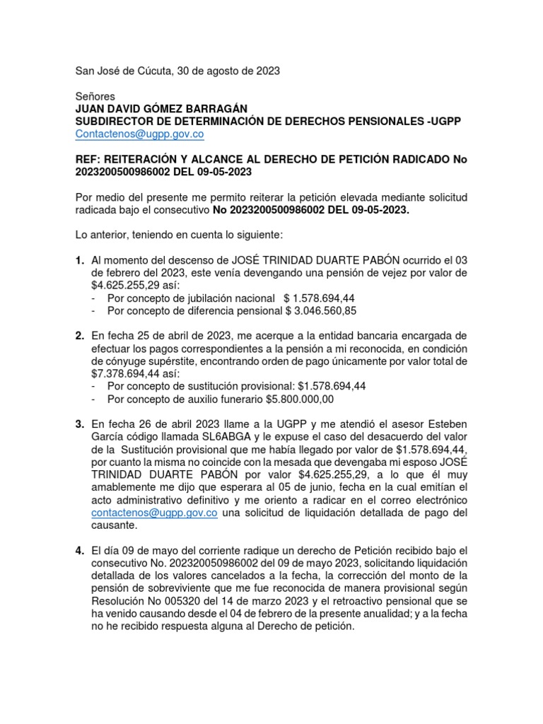 DR Peticion UGPP Agosto 30 2023 Definitivo | PDF