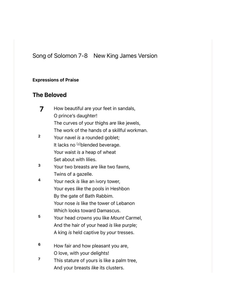 Song of Solomon 7-8 NKJV - Expressions of Praise - The Beloved How ...