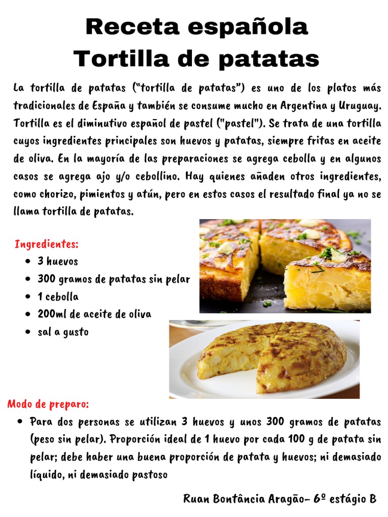 Receta de Tortilla de Patatas Española | PDF | Fritura | Patata