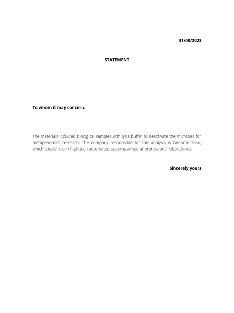 Declaration Letter - Vetagro To GS | PDF | Laboratory Techniques ...